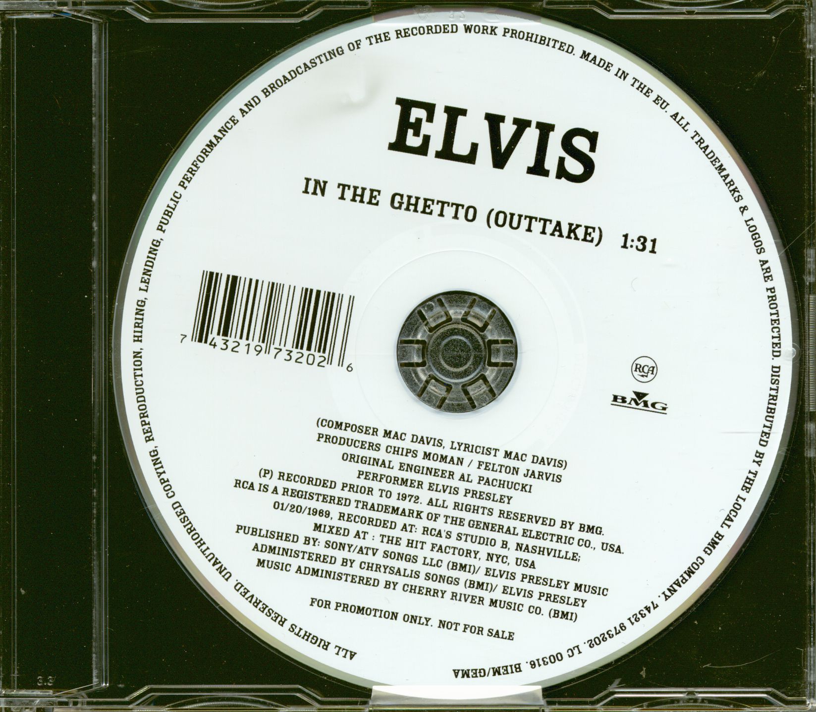 Elvis Presley CD: In The Ghetto (Outtake) - CD Single (Promo) - Bear ...